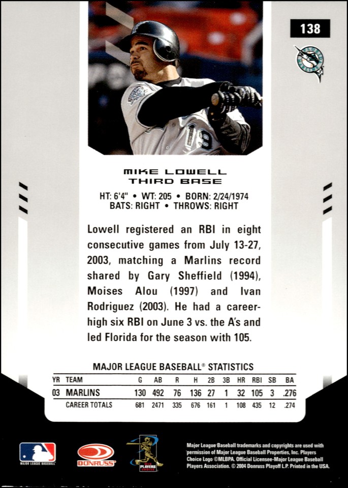 2004 Leaf Certified Materials #138 Mike Lowell Florida Marlins | eBay