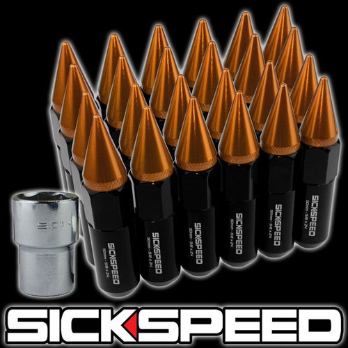 SICKSPEED 24 PC BLACK/ORANGE SPIKED ALUMINUM 60MM LOCKING LUG NUTS 12X1 ...