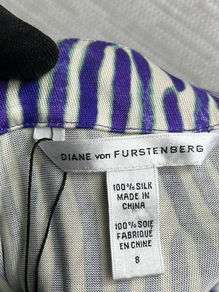 Diane Von Furstenberg Wrap Dress Womens 8 Purple Zebra Print Belted ...
