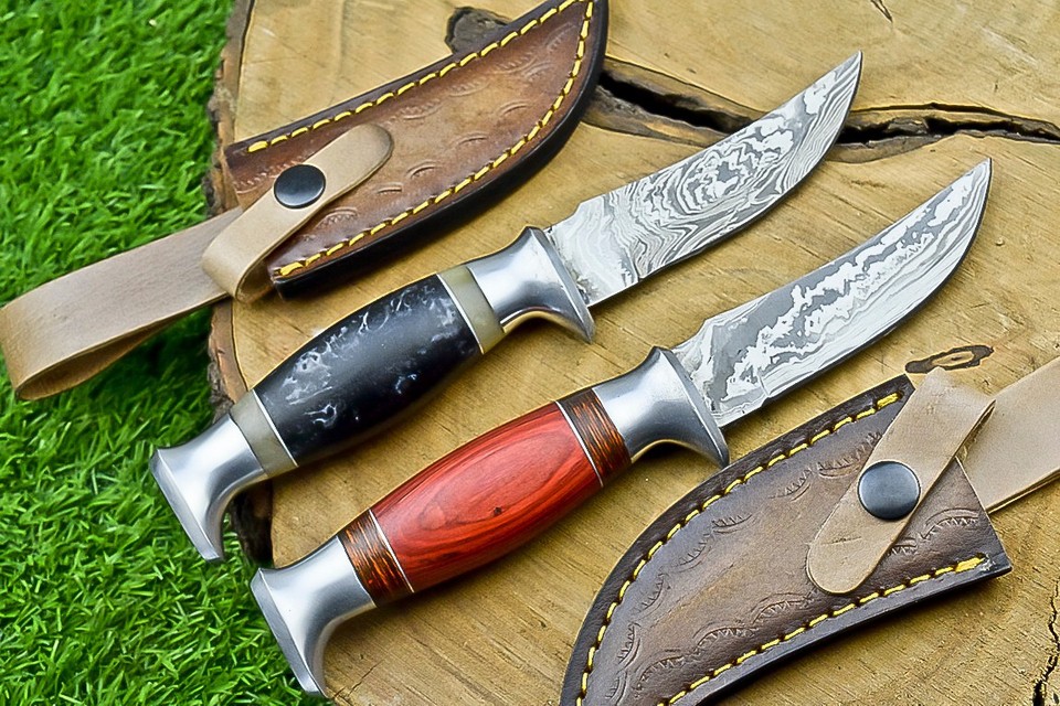 2 PCS Handmade Damascus Hunting Knives – Skinning & Camping Knife Set ...