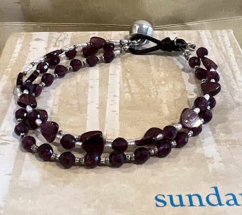 NWOT Sundance Catalog Peyote Bird Three Strand Garnet Silver Bracelet ...