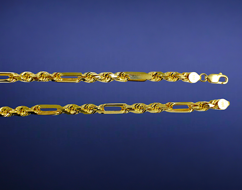 14K Yellow Gold SOLID Milano Figaro Rope Chain Necklace Diamond Cut ...