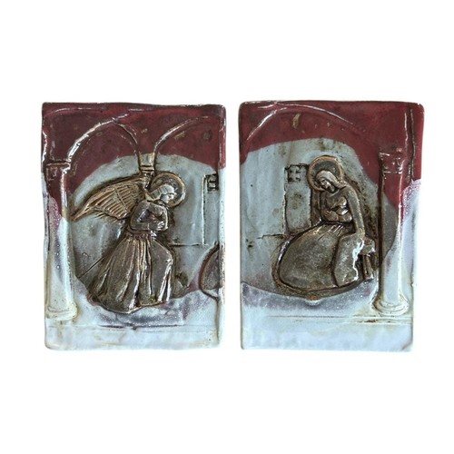 Pair of Vintage Clay Slab Glazed Angel Religious Wall Plaques - Signed ...