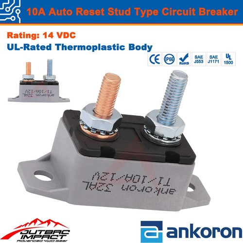 10A AMP 12V Circuit Breaker Stud Type shortstop Fuse Automatic Auto ...