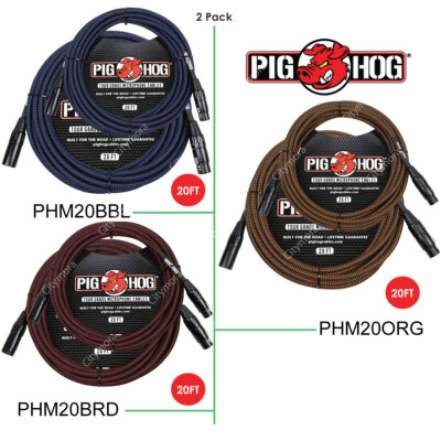 2 PACK PIG HOG PHM20ORG/ BBL/ BRD/ BKW High Performance Woven XLR Mic ...