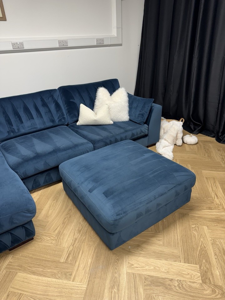 Dark Blue DFS Plush Velvet Chaise Sofa & Footstool - Delivery Available ...