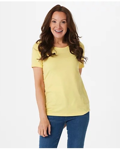 Susan Graver Weekend Essentials Comfy Cotton Knit Top Lemonade Large ...