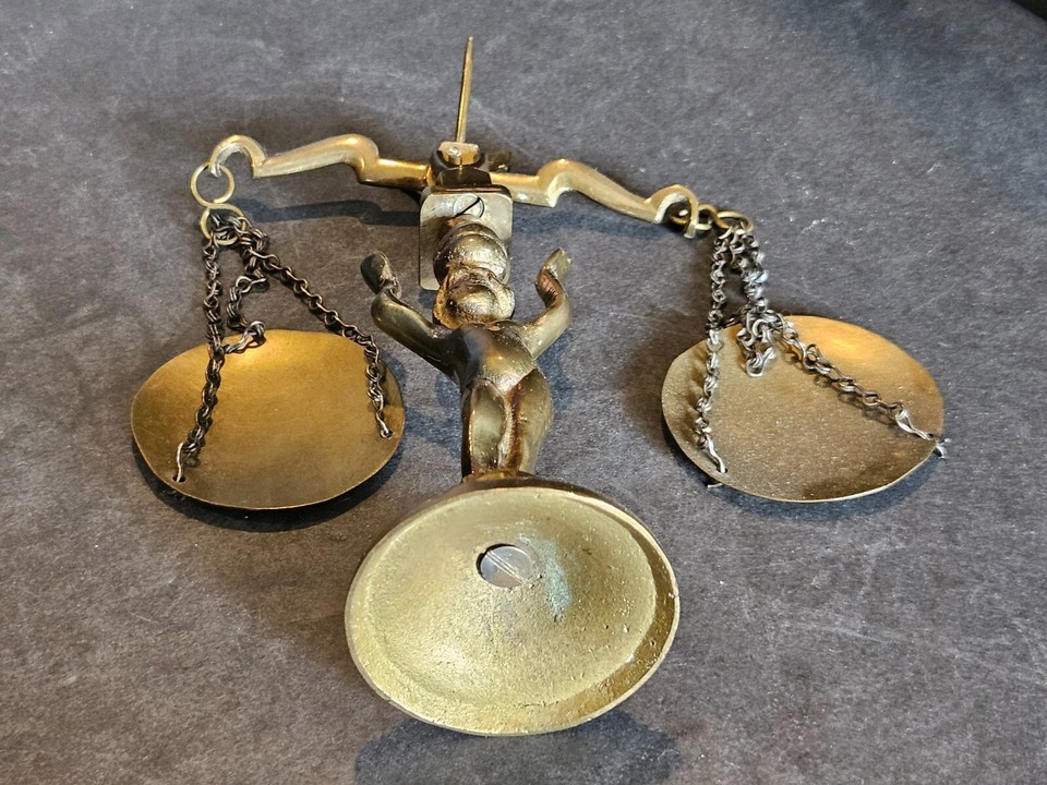 Vtg Brass Cherub Hanging Balance Scale of Justice | eBay