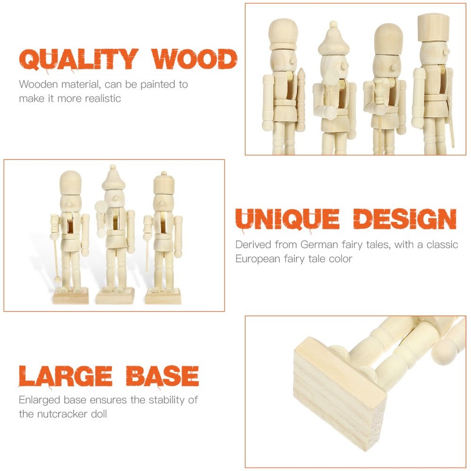 6pcs Unpainted Wooden Nutcracker DIY Small Nutcracker Figures Christmas ...