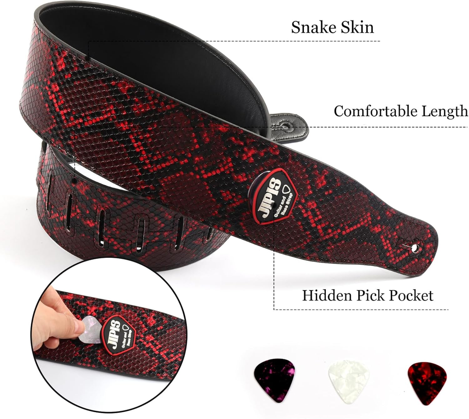 Snake Skin Design PU Leather Guitar Strap for Electric/Acoustic Guitar ...