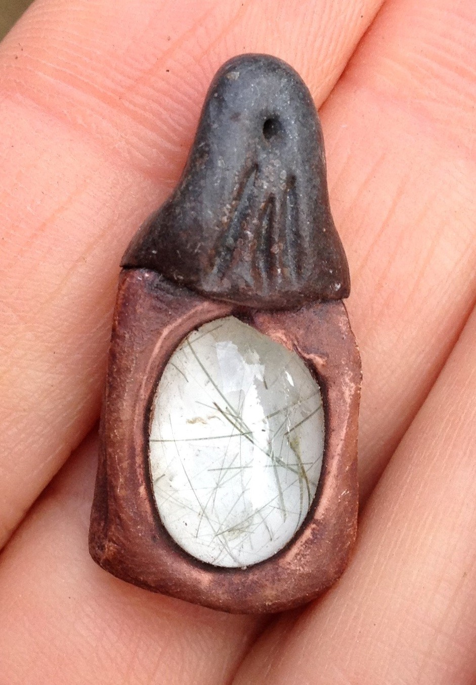 Tormalinated Quartz / Nyd Rune Symbol "Need" Real Gemstone Pendant ...