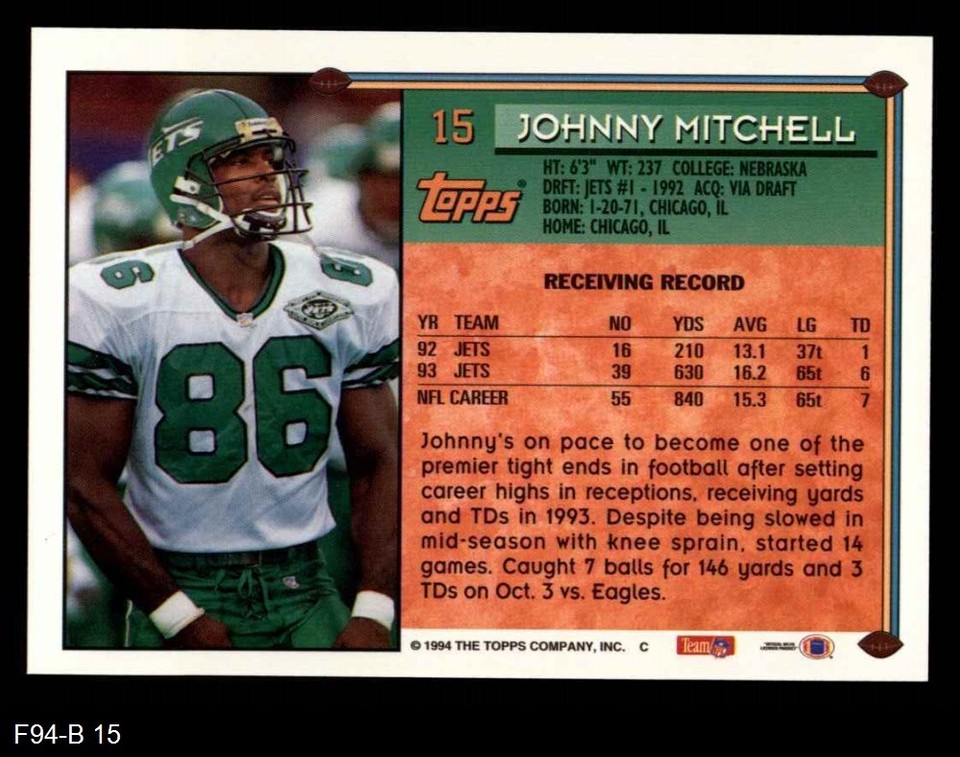 1994 Topps #15 Johnny Mitchell Jets Nebraska 8 - NM/MT | eBay