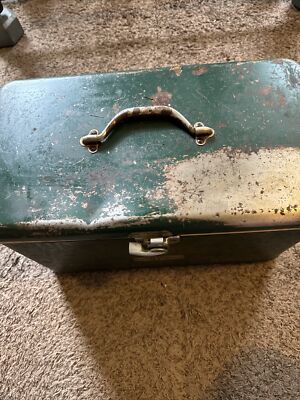 VINTAGE THERMOS COOLER ICE CHEST GREEN METAL TOP HANDLE LATCHING See ...