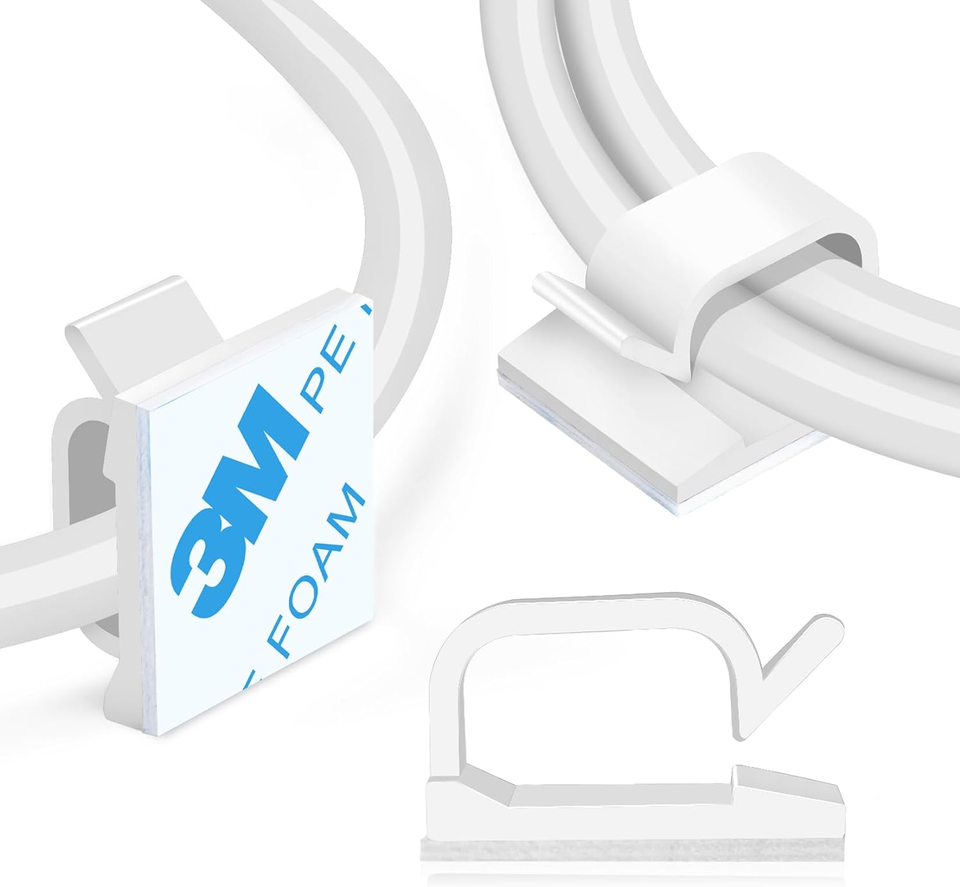 120 Pcs Adhesive Cable Wire Clips White, Cable Staples Outdoor Cable ...