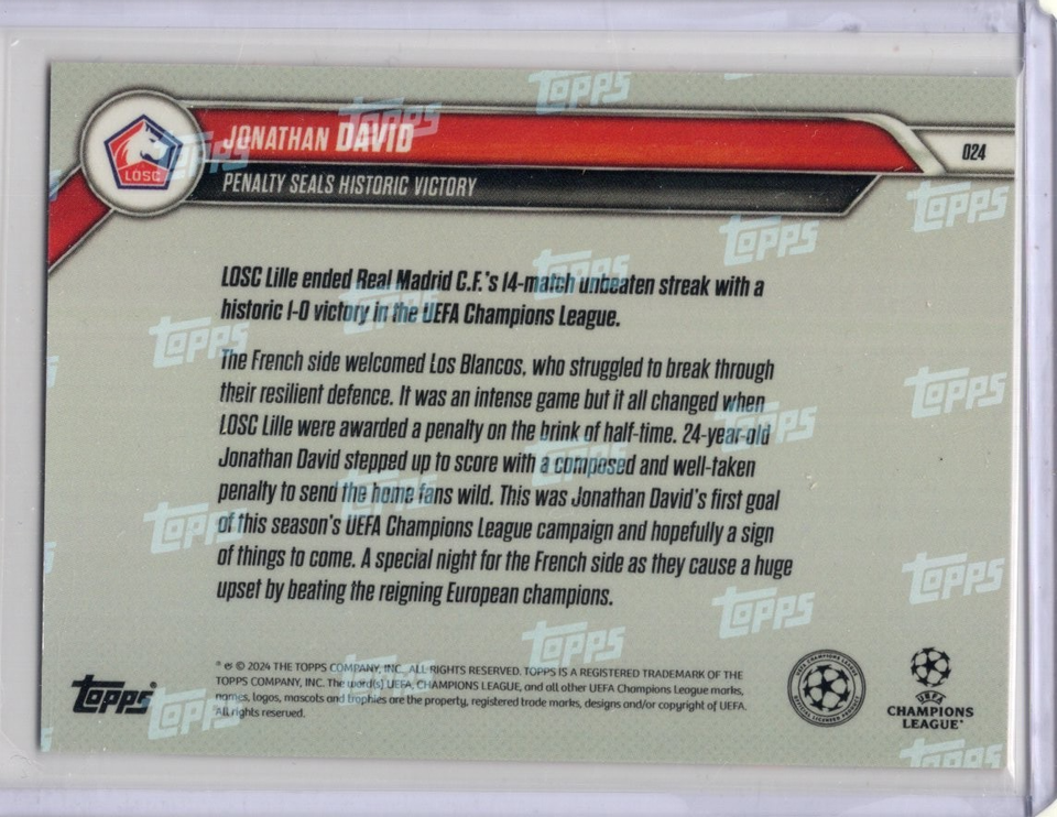 2024-25 TOPPS NOW #24 UEFA CARD LOSC LILLE JONATHAN DAVID CANADA RED 3/ ...