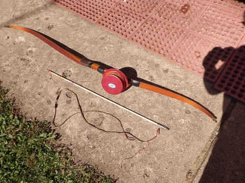 Vintage "Black Hawk " Recurve Bow with Mohawk Fishing Reel & a Fiber ...