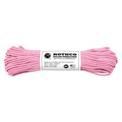 Rothco Nylon PINK PARACORD 550LB 7 Strand Type III Rope 100 Feet Long ...
