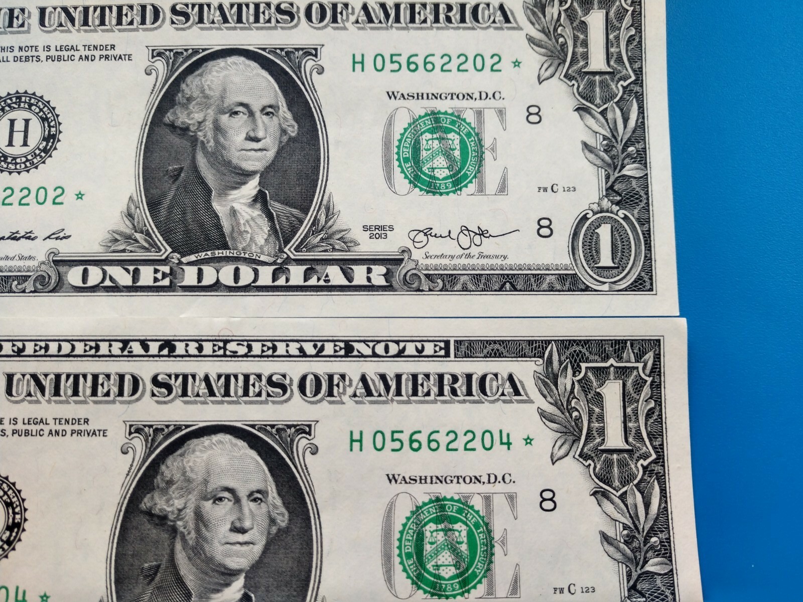 Two STAR 2013 $1 ONE DOLLAR NOTES PAPER MONEY Cool double repeater ...