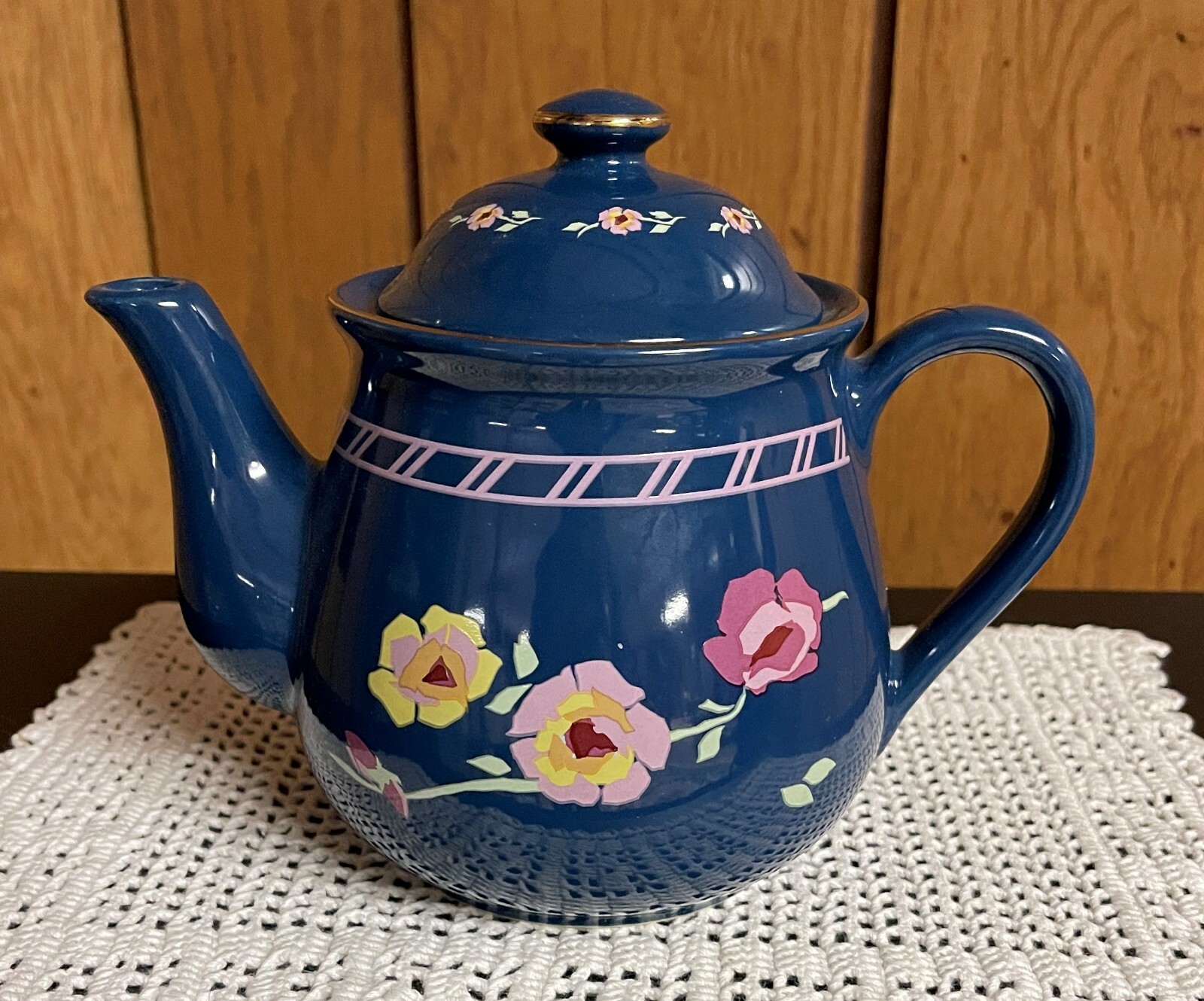 Dark Blue Tea Pot with Gold Trim | eBay
