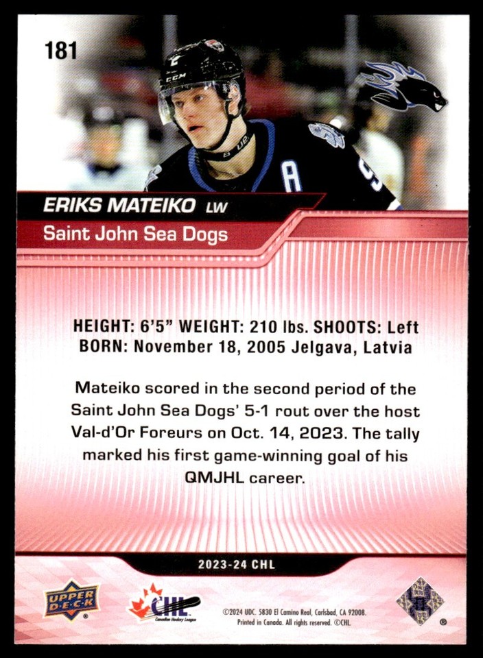 Eriks Mateiko Exclusives 2023-24 CHL #181 061/100 | eBay
