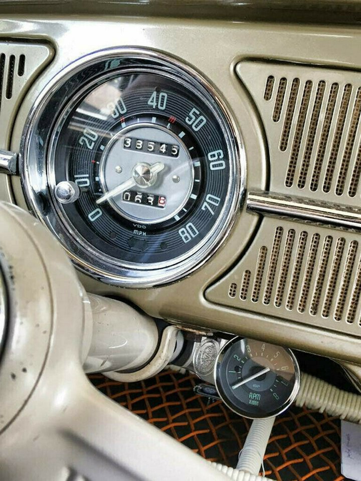 VW BUG BUS GHIA ISP 2-1/16" MINI 8,000 RPM TACHOMETER DASH GAUGE BEIGE ...