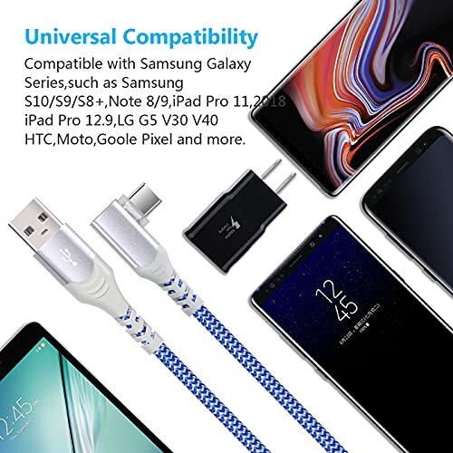 Right Angle Type C Cable(4-Pack),90 Degree 10ft USB C Cable Nylon ...