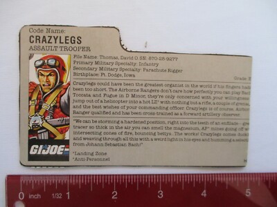 Vintage, Hasbro. GI JOE, CRAZYLEGS, Figure PARTIAL CARD FILE- | eBay
