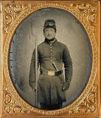 Civil War 1/6 Plate Ruby Ambrotype Union Soldier Armed w/Musket & Knife ...