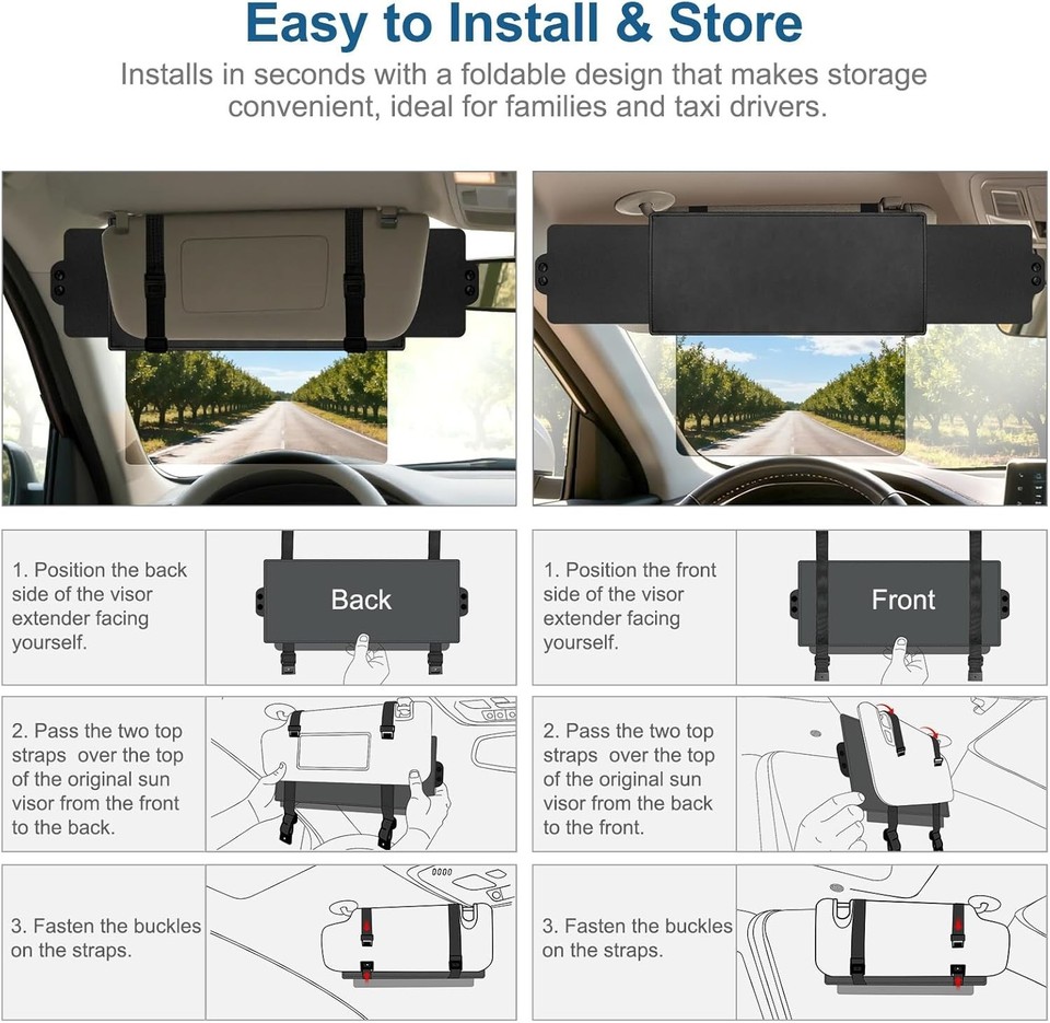Universal Car Sun Visor Extender Shield Anti Glare Extension Driving ...