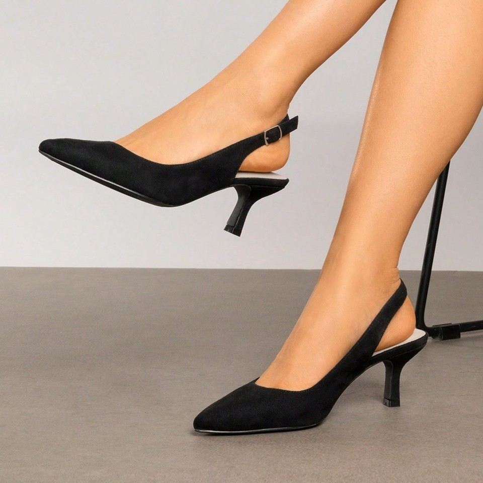 US Women Dress Pumps Low Kitten Heel Pointed Toe Slingback Wedding ...