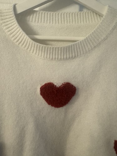 Women’s 3D Chunky Knit White & Red Heart Sweater XL | eBay