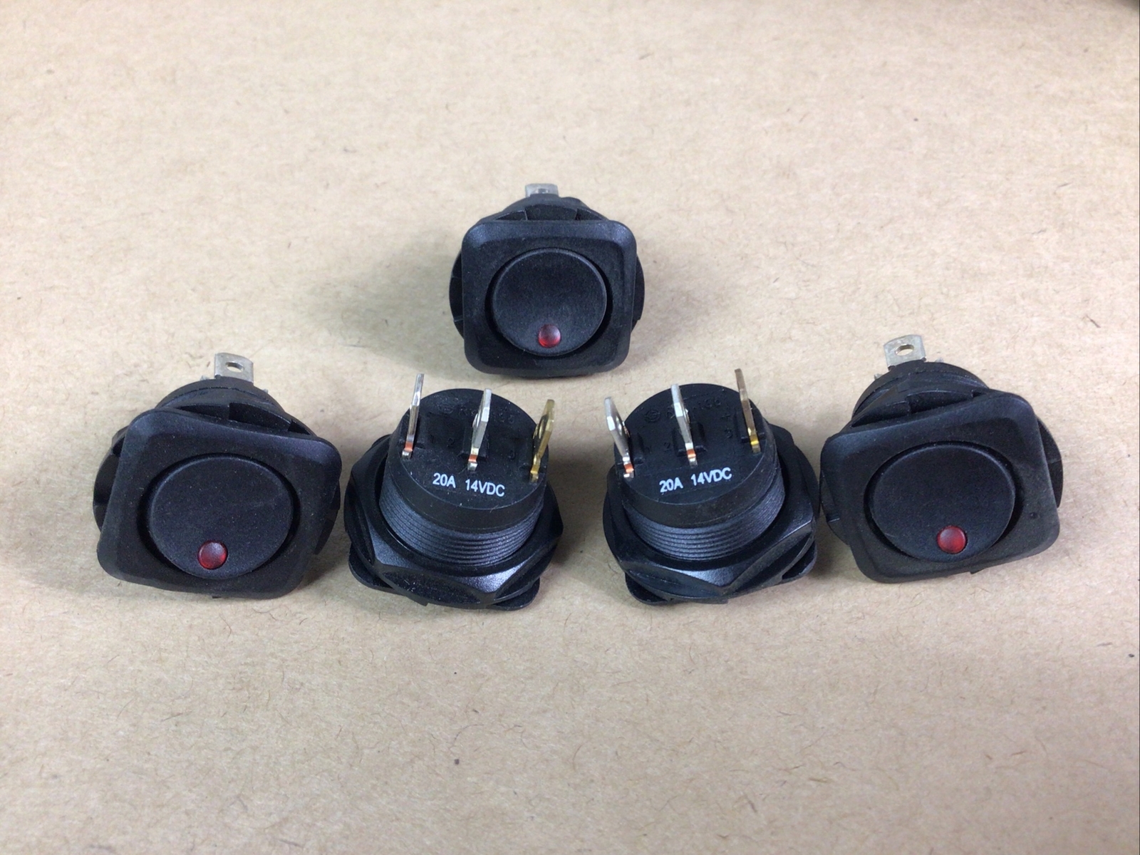 (5) Pieces R13-135 LED RED Illuminated SPST ON/OFF 20A 14VDC Rocker ...