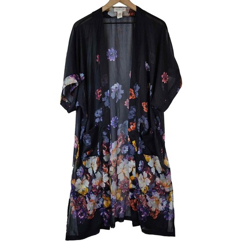 Rachel Zoe sheer floral robe kimono coverup Mrs Roper Caftan, one size ...
