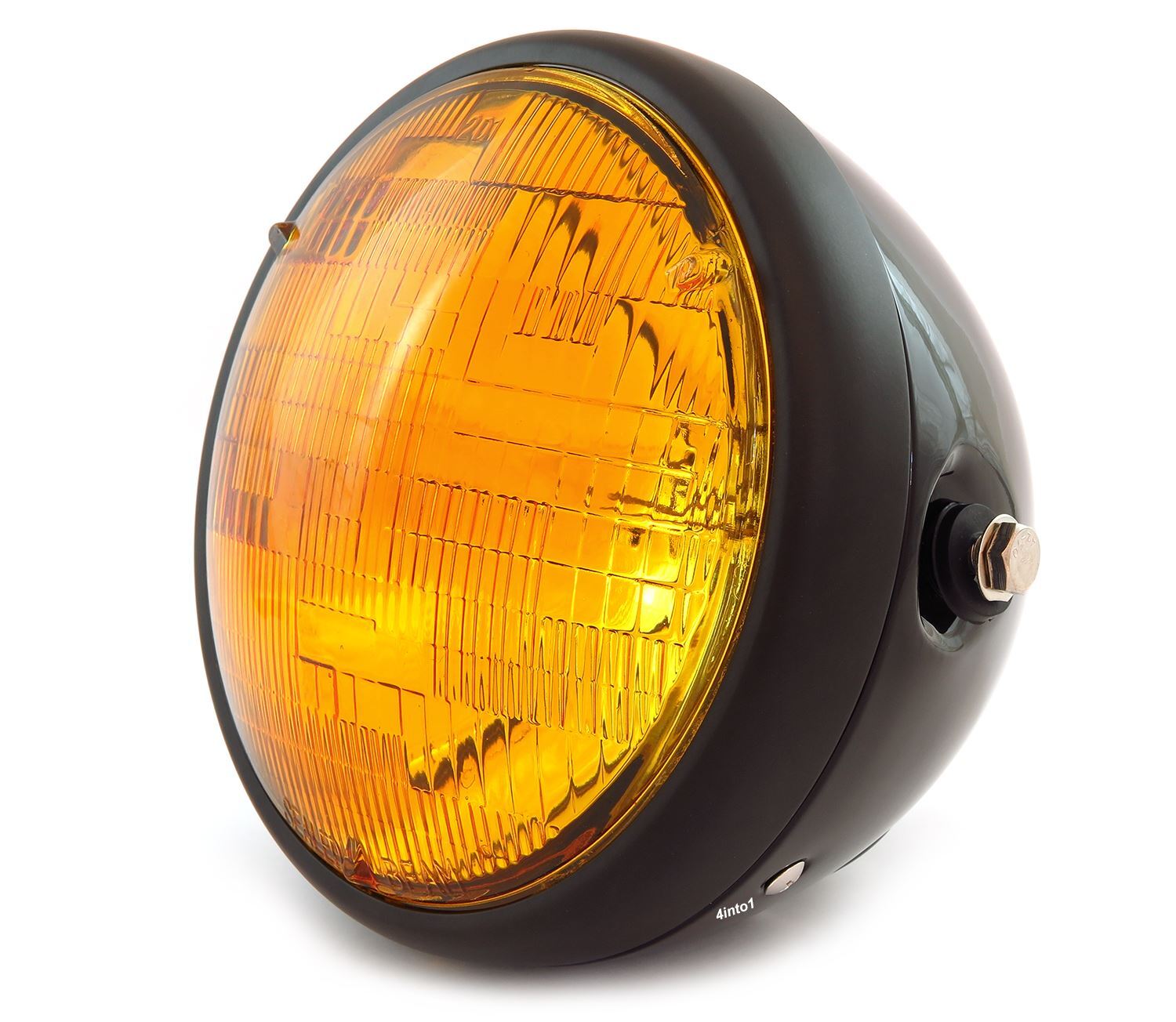 7" Custom Side Mount Motorcycle Headlight - Gloss / Matte Black Amber ...