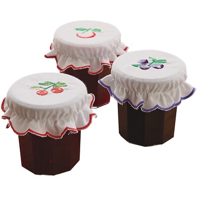 Jam Jar Lid Covers Frilly Edge Cotton White Fabric Fruit Embroidery ...