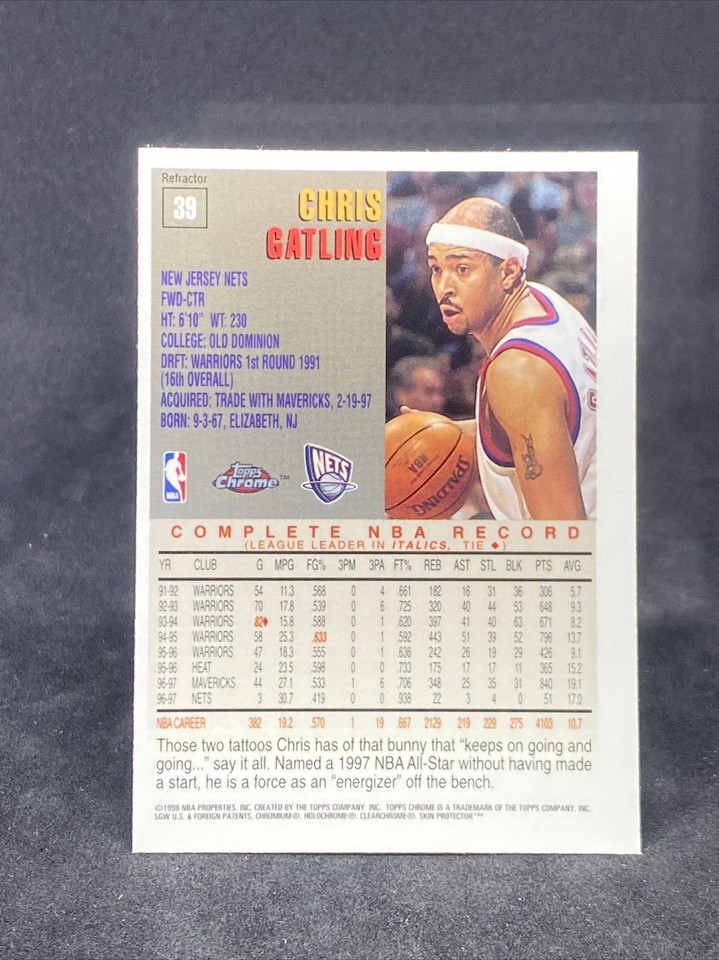 1997-98 Topps Chrome Refractors Nets Basketball Card #39 Chris Gatling ...