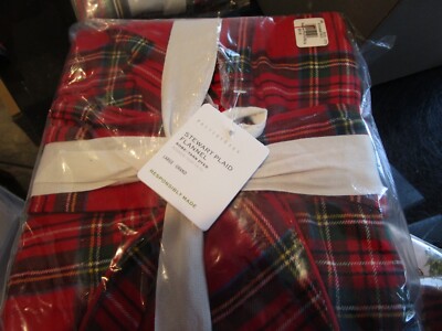 Pottery Barn Stewart plaid red yarn dye flannel Robe Christmas L large ...