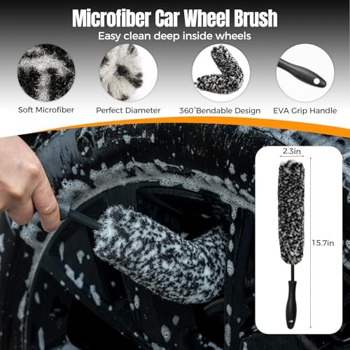 9Pcs Car Wheel Brush kit, Tire Brush, Microfiber Flat Wheel Cleaner ...