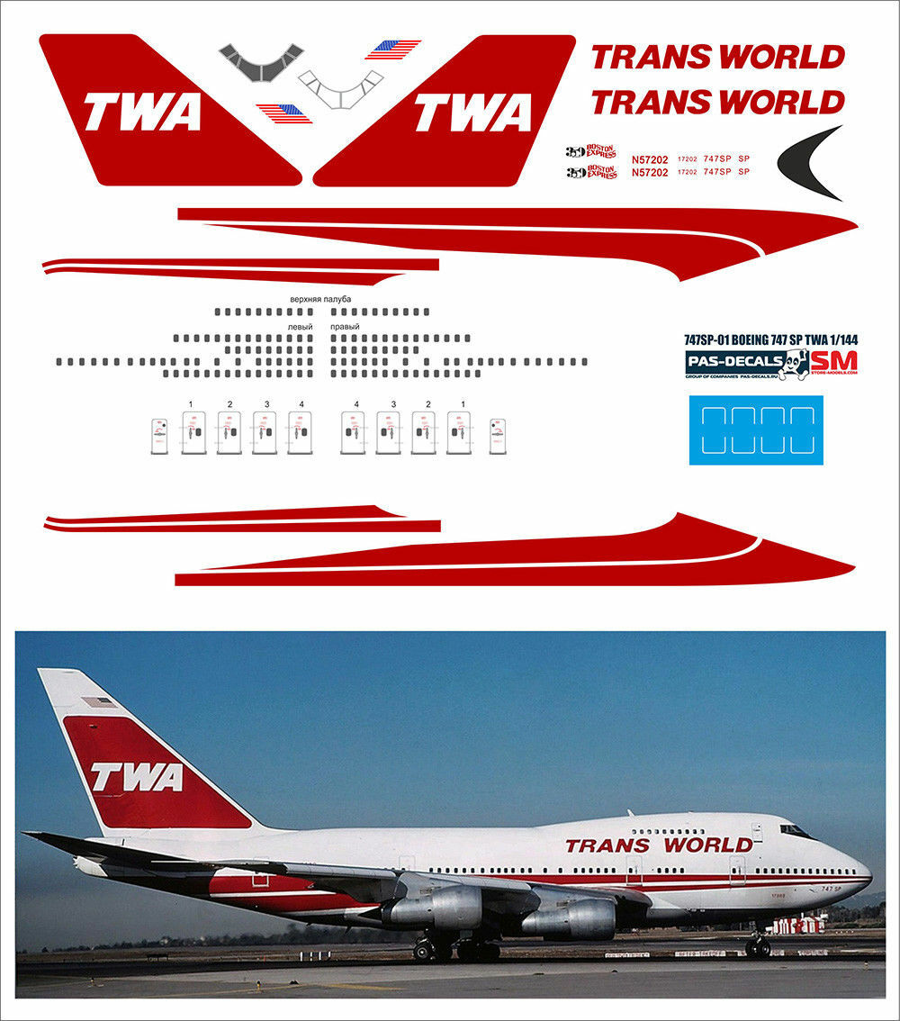 1/144 PAS-DECALS Boeing 747-SP TWA Trans World | eBay