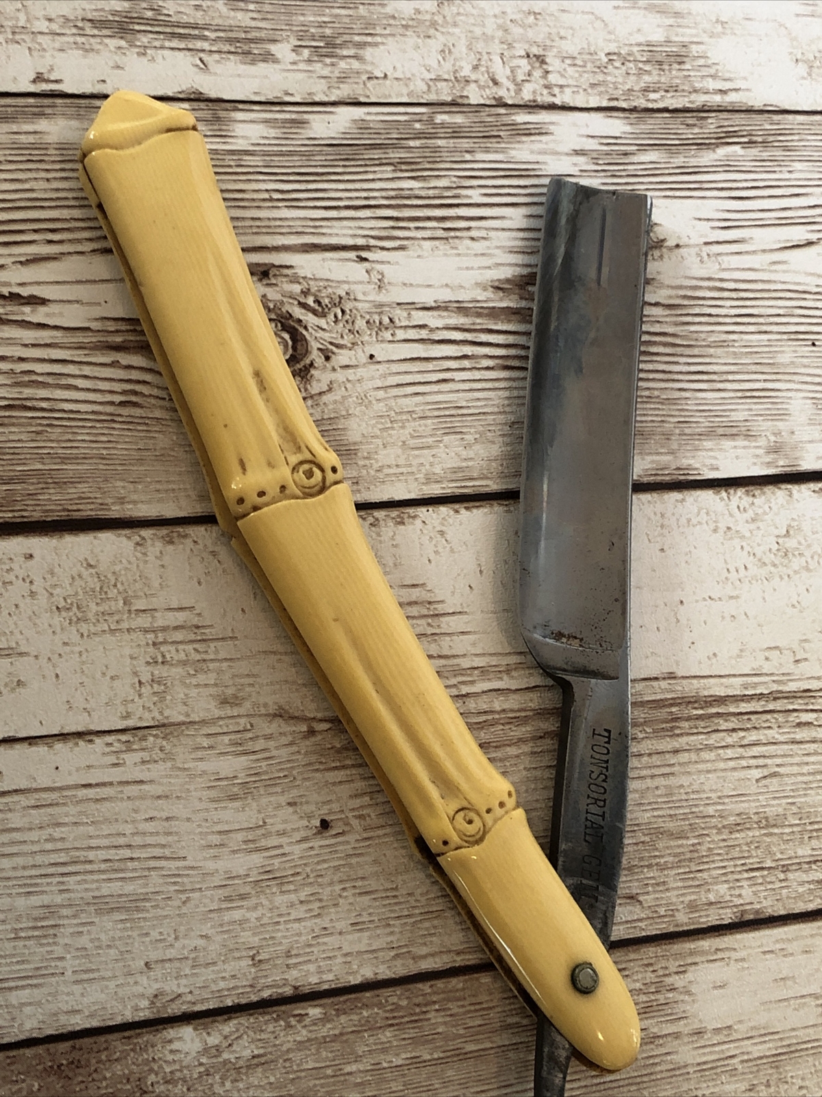 Tonsorial Gem Straight Razor in Orig. Case Loeffler RARE BAMBOO SHAPED ...