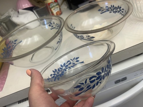 Clear Vintage Pyrex - Blue Flowers With Ribbon | eBay