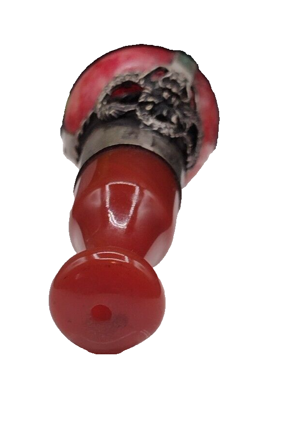 Vintage Chinese Red Stone Jade? Pipe Mouthpiece with Tibetan Silver | eBay