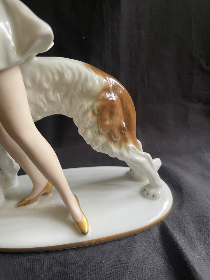 Art Deco Gerold Porzellan Bavaria Lady With BORZOI DOG 1930's Figurine ...