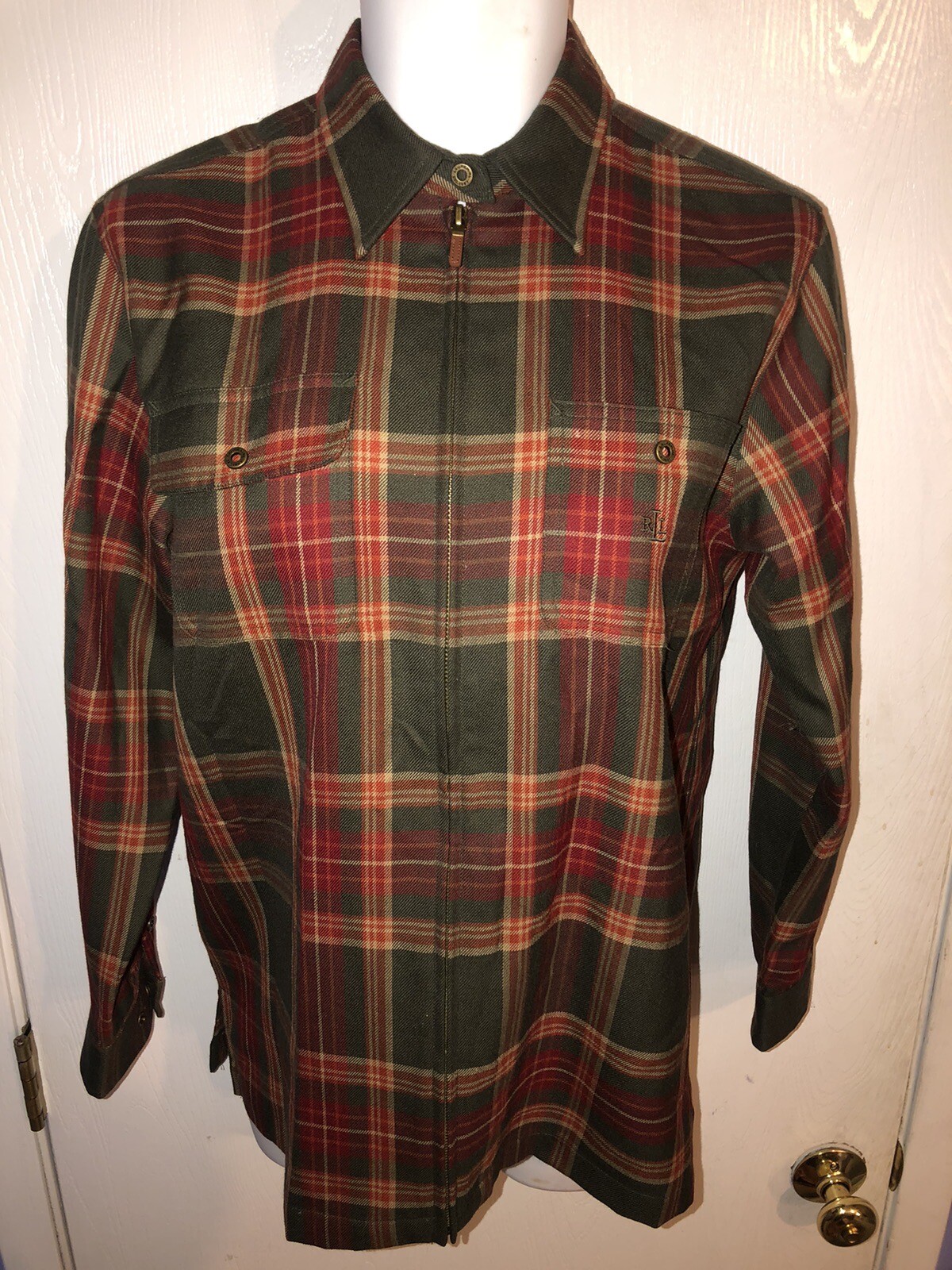 Ralph Lauren Shacket Hunter Green Plaid Wool Full Zip Shirt Jacket M ...