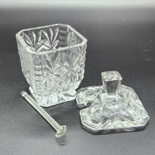 Crystal Square Jam/Sugar Condiment Jar w/Lid And Spoon 5" Tall | eBay