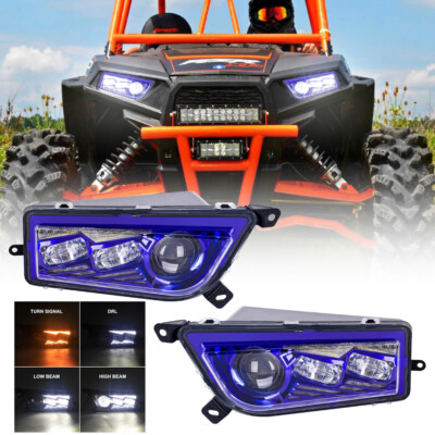 Newest Blue ATV UTV LED Headlights Halo Angel Eyes For Polaris RZR 900 ...