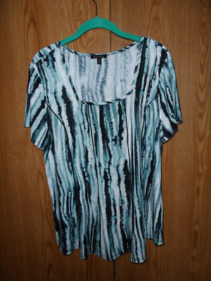 SAMI & JO GREEN TYE-DYE STRIPE SQUARE-NECK DRAPEY SHORT SLEEVE TOP XL ...
