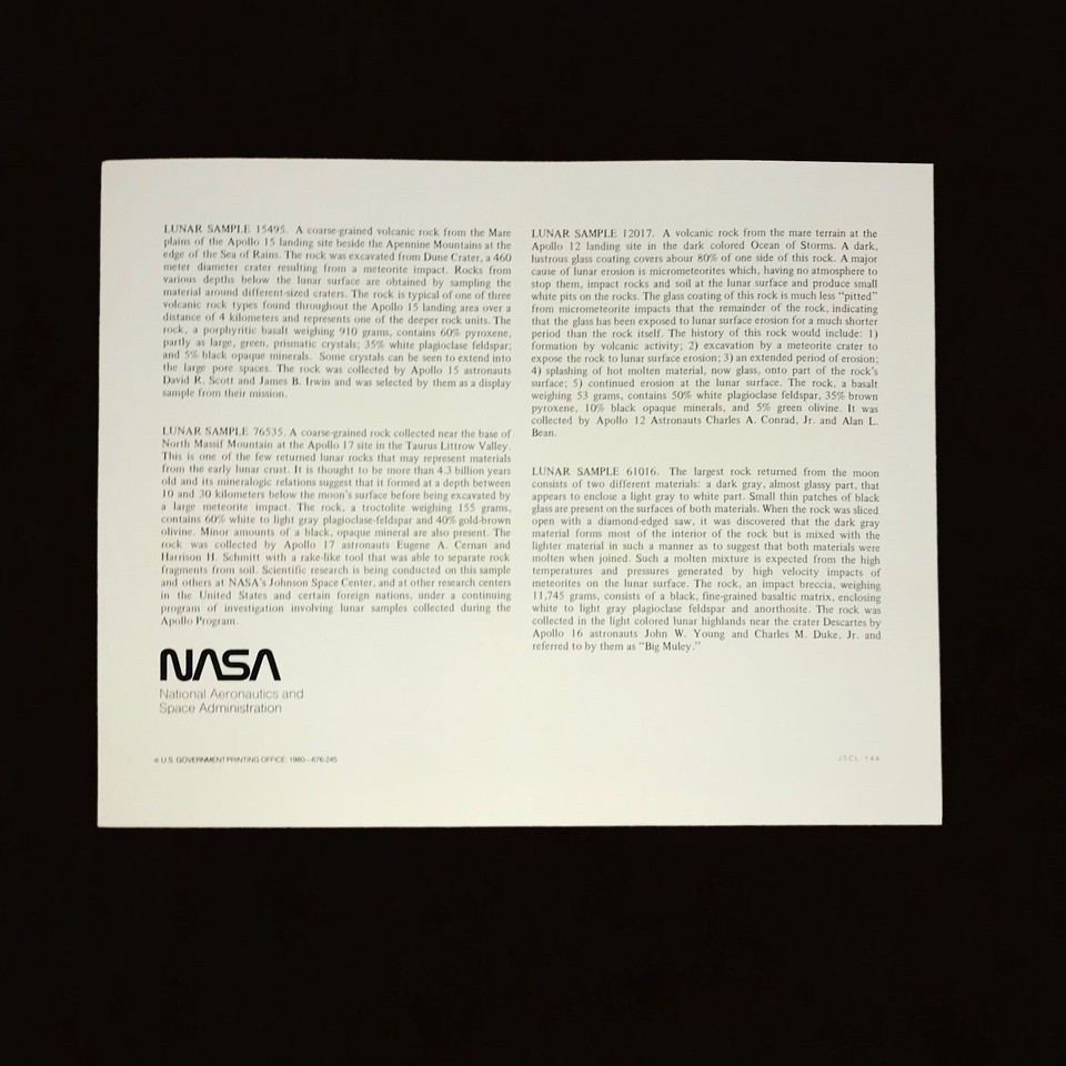 NASA Lunar Samples Returned on Apollo Missions Photo | eBay