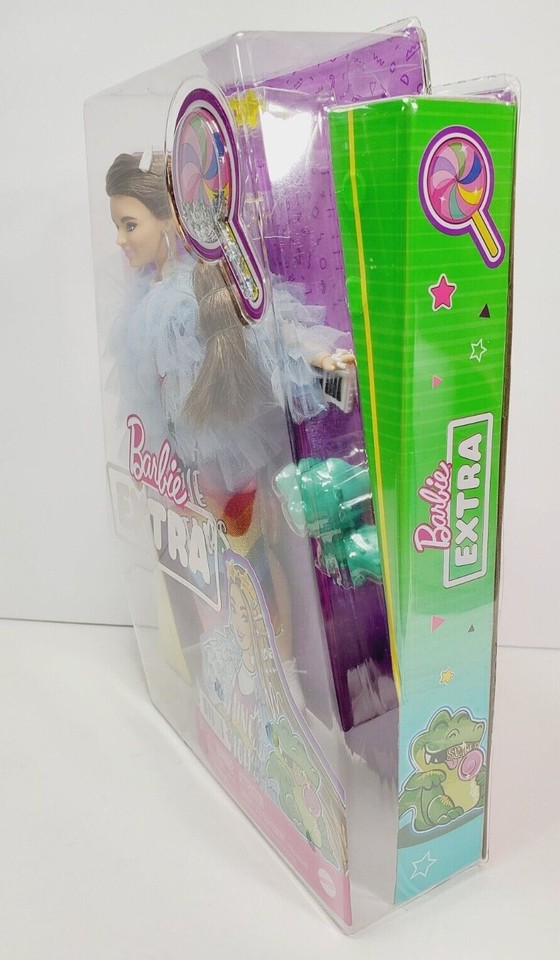 NEW 2020 Barbie Extra Doll #9 Blue Ruffled Jacket /Pet Crocodile Mattel ...