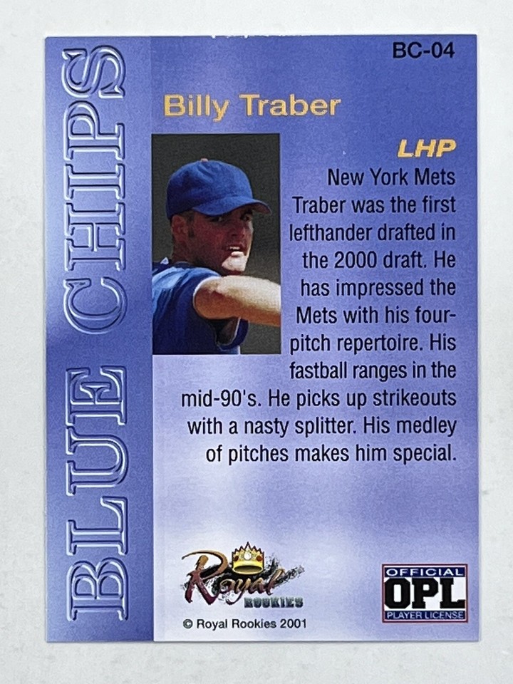 Billy Traber 2001 Royal Rookies Blue Chips Auto /2995 #BC-04 Baseball ...